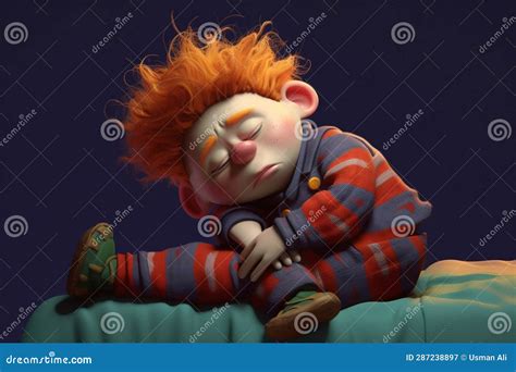 Sleepy Cartoon Character In Pajamas Ai Stock Illustration