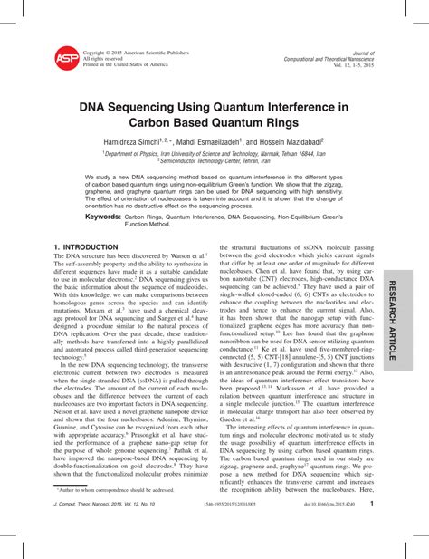 Pdf Dna Sequencing Using Quantum Interference In Carbon Based Quantum Rings