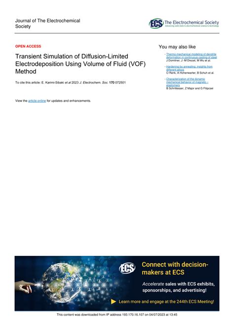 Pdf Transient Simulation Of Diffusion Limited Electrodeposition Using Volume Of Fluid Vof Method
