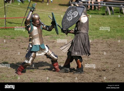 Knights Fighting With Swords In The Medieval Games In Visby In Gotland