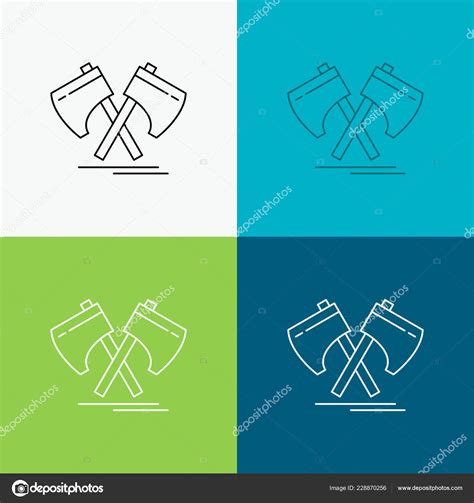 Axe Hatchet Tool Cutter Viking Icon Various Background Line Style Stock