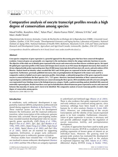 Pdf Comparative Analysis Of Oocyte Transcript Profiles Reveals A High Degree Of Conservation