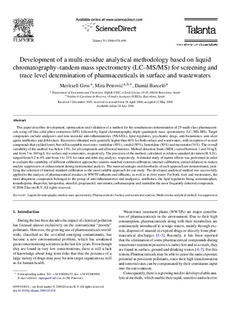 Pdf Development Of A Multi Residue Analytical Methodology Based On Liquid Chromatography