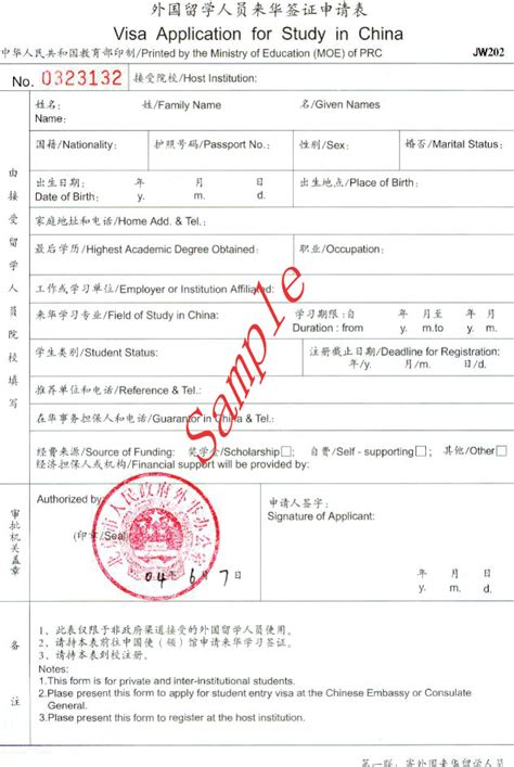 Completed Chinese Passport Application Form