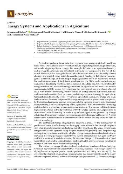 Pdf Energy Systems And Applications In Agriculture