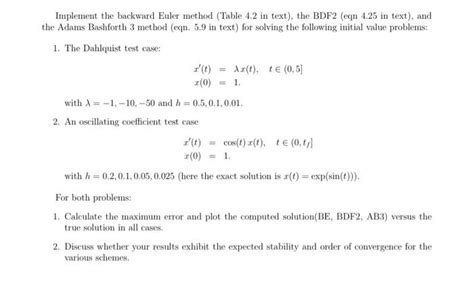 Implement The Backward Euler Method Table 42 In