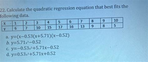 Solved 22 Calculate The Quadratic Regression Equation That Best Fits