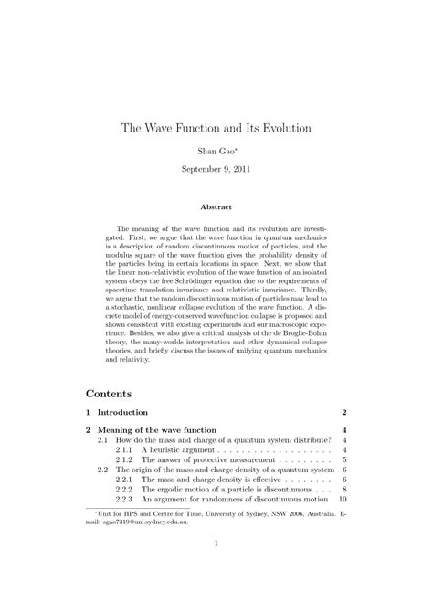 pdf the wave function and its evolution