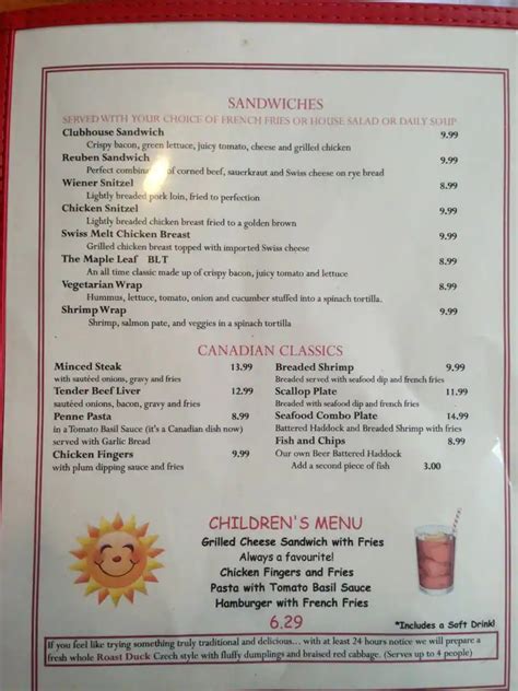 Menu At Maple Leaf Restaurant Gananoque