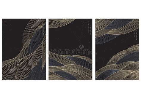 Abstract Landscape Background With Line Pattern Vector Japanese Wave Template In Oriental Style