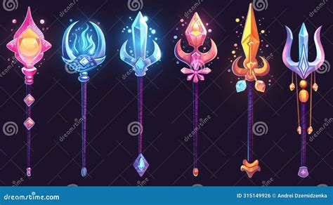 Cartoon God Trident Modern Illustration Set Of Poseidon Or Neptune