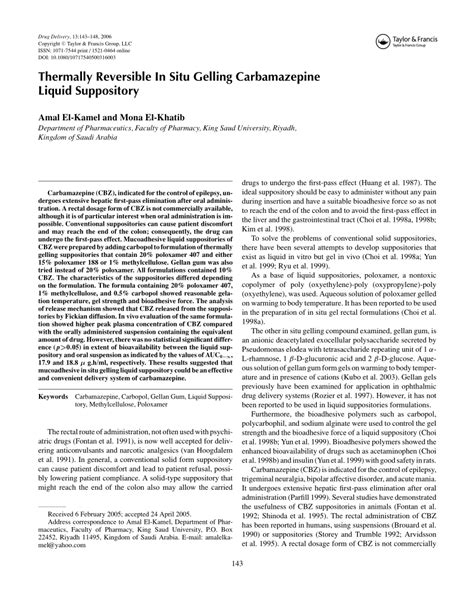 Pdf Thermally Reversible In Situ Gelling Carbamazepine Liquid Suppository