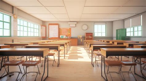 Premium Ai Image Bright Empty School Classroom With All Chairs Facing Forward Generative Ai
