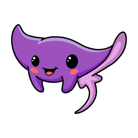Cute Little Purple Stingray Cartoon Swimming 12345018 Vector Art At