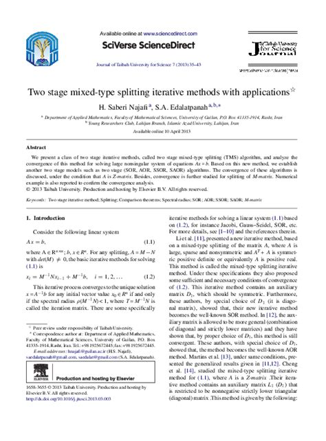 Pdf Two Stage Mixed Type Splitting Iterative Methods With Applications
