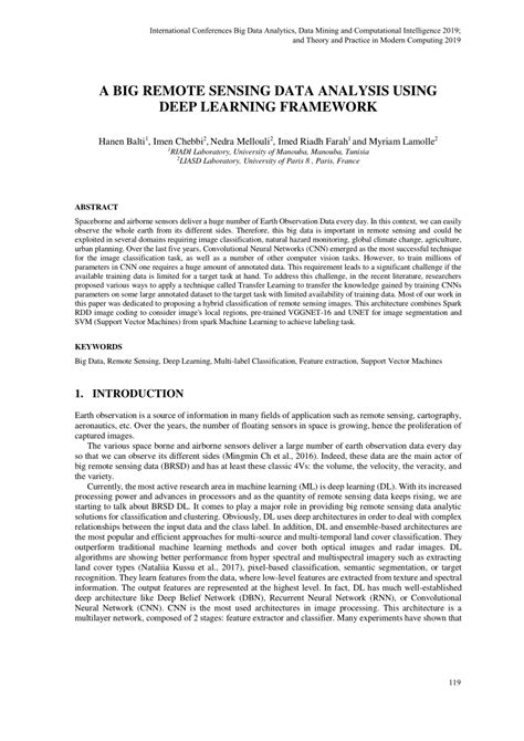 PDF A BIG REMOTE SENSING DATA ANALYSIS USING DEEP LEARNING FRAMEWORK