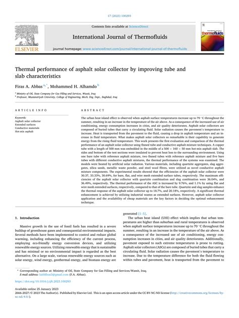 Pdf Thermal Performance Of Asphalt Solar Collector By Improving Tube