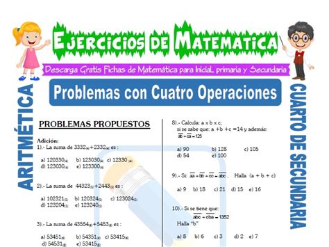Problemas Con Cuatro Operaciones Para Cuarto De Secundaria