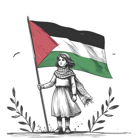 A Vector Illustration Of A Young Girl Standing With Philistine Flag