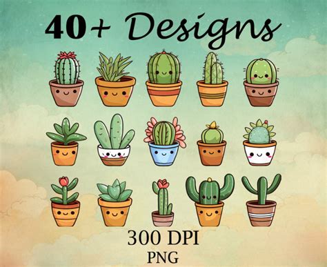 Chibi Cactus Clipart Cute Cactus Clipart Kawaii Cactus Clipart 40 Designs 300 Dpi Png