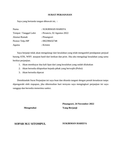 Surat Perjanjian Sukirman Harefa Pdf