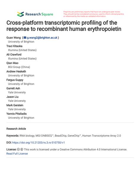 Pdf Cross Platform Transcriptomic Profiling Of The Response To