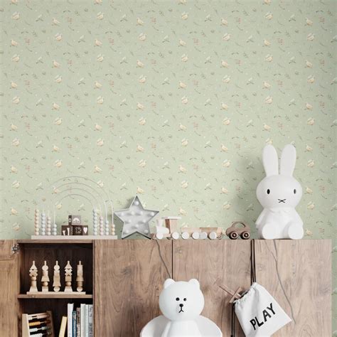 Светло-зеленые обои с птичками и веточками decoracion #7102806 ...