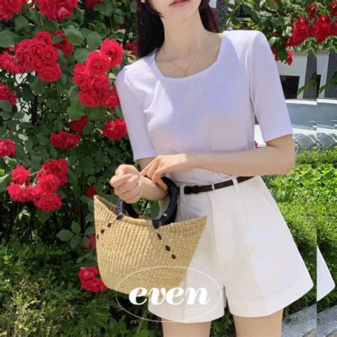 ⚡️오늘출발⚡️ 1000장 돌파 자체제작 스퀘어넥잔골지 이븐 세미 크롭 스퀘어넥 골지 반팔 장마룩 반팔티 반팔골지 티셔츠 Ts3740 빠른출발 당일배송 당일