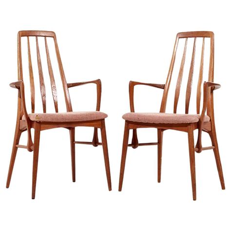 Niels Koefoed Eva Mid Century Danish Teak Captains Dining Chairs Pair