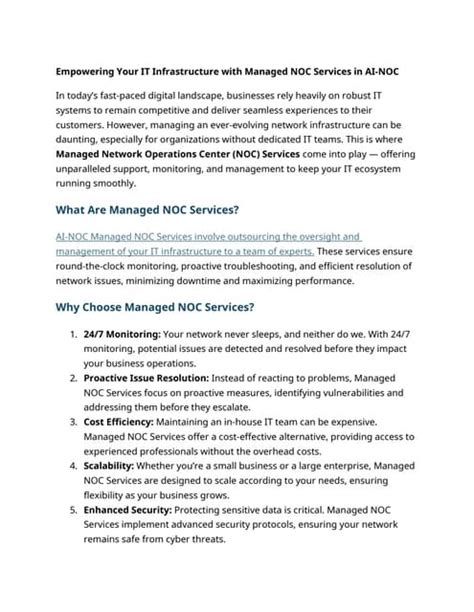 Empower Your Business With A Tailored Noc Solution In Ai Noc Docx
