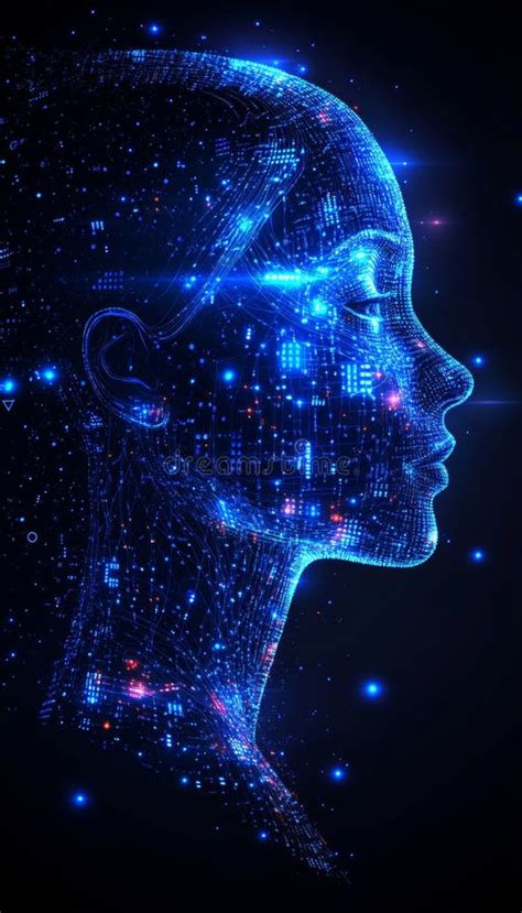 artificial intelligence woman head profile with glowing binary code