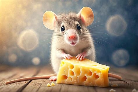 Premium Photo Cheeky Mouse Sits On His Paws Cute Mouse Eating Cheese Generative Ai
