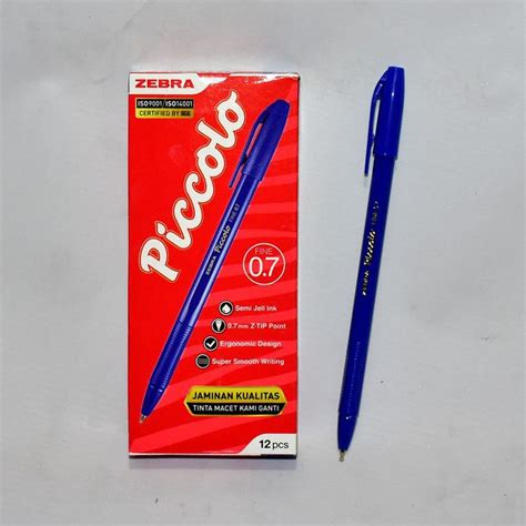 Ballpoint Zebra Piccolo 07 Mm Biru Isi 12 Pcs Hitam