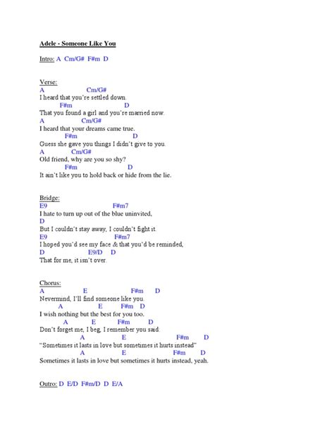Free Printable Lyrics Adele Someone Like You Download Free Printable