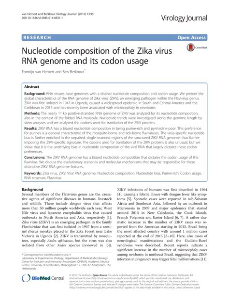 Pdf Nucleotide Composition Of The Zika Virus Rna Genome And Its Codon Usage
