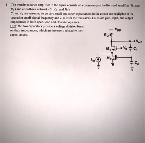 Solved The Transimpedance Amplifier In The Figure Consists Of A Common Gate Feedforward