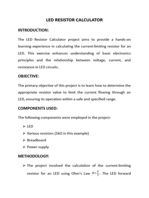 Led Resistor Calculator Pdf Resistor Electrical Resistance And Conductance