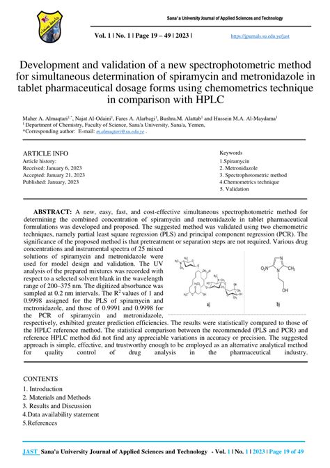 Pdf Development And Validation Of A New Spectrophotometric Method For Simultaneous