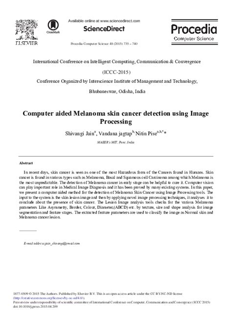 Pdf Computer Aided Melanoma Skin Cancer Detection Using Image Processing