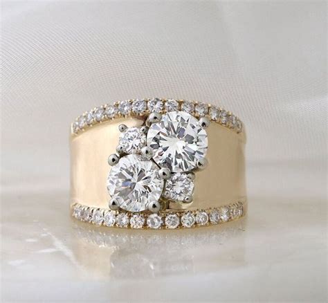 Women Thick Wedding Band Round Cluster Moissanite Wide Band Engagement