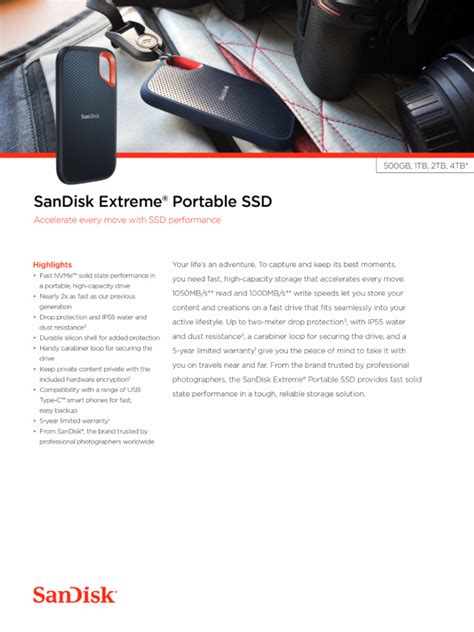 Data Sheet Sandisk Extreme Portable Ssd 91g8nkps86l Pdf