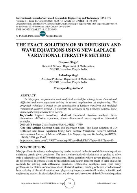 Pdf The Exact Solution Of 3d Diffusion And Wave Equations Using New