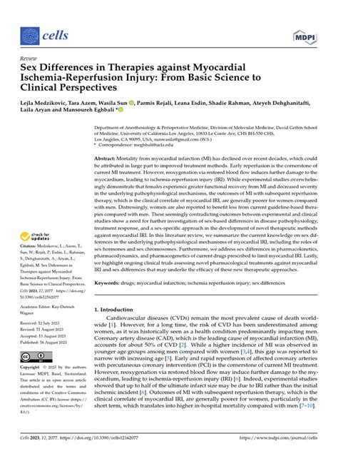 Sex Differences In Therapies Against Myocardial Ischemia Reperfusion