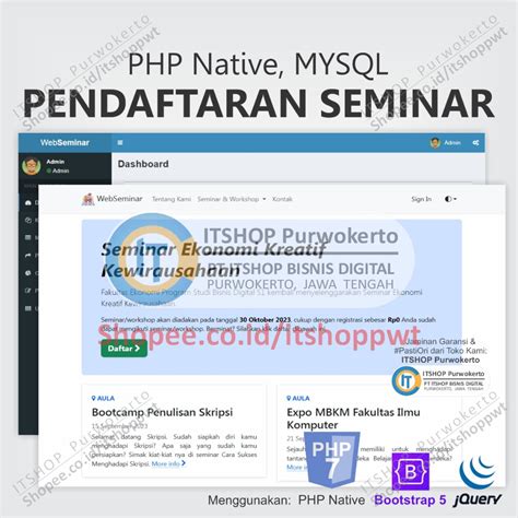 jual source code aplikasi web seminar workshop menggunakan native php 7
