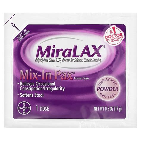 Miralax Mix In Pack Grit Free Unflavored 20 Packets 05 Oz 17 G Each
