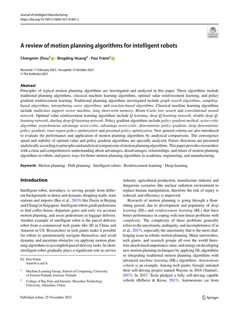 Pdf A Review Of Motion Planning Algorithms For Intelligent Robots