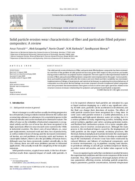 Pdf Solid Particle Erosion Wear Characteristics Of Fiber And