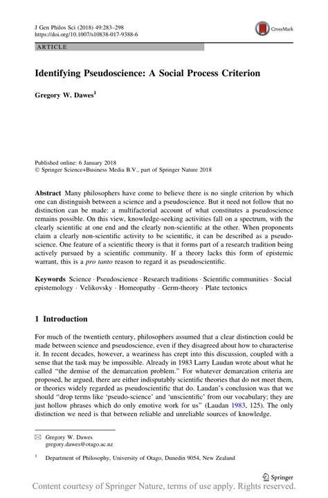 Identifying Pseudoscience A Social Process Criterion