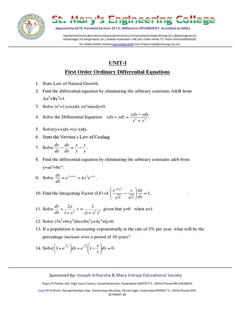 Ode And Vc Question Bank R22 Ayodhya Pdf Laplace Transform Ordinary