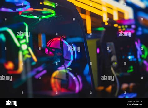 View Of Gaming Pc With Rgb Led Lights Powerful High End Personal